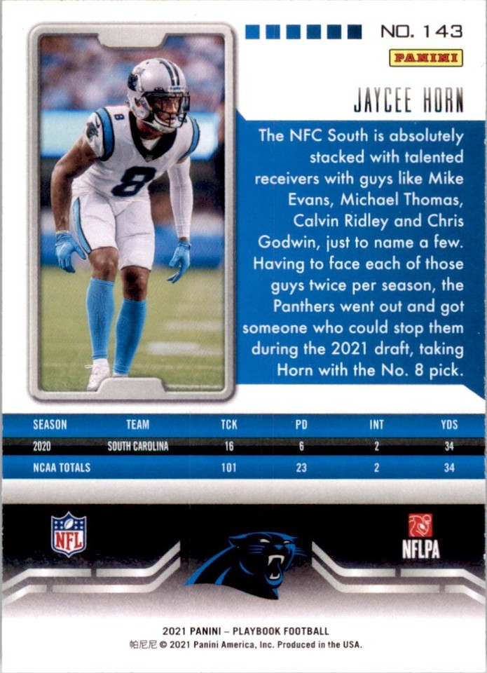 2021 Panini Playbook JAYCEE HORN RC Carolina Panthers #143 | eBay