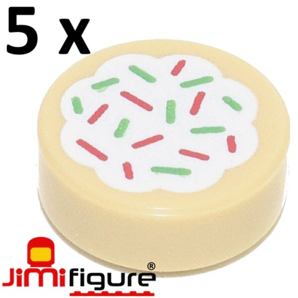 NEW 5 x LEGO Printed 1x1 Round Tile Cookie Tan w White Icing 98138pb256 ...