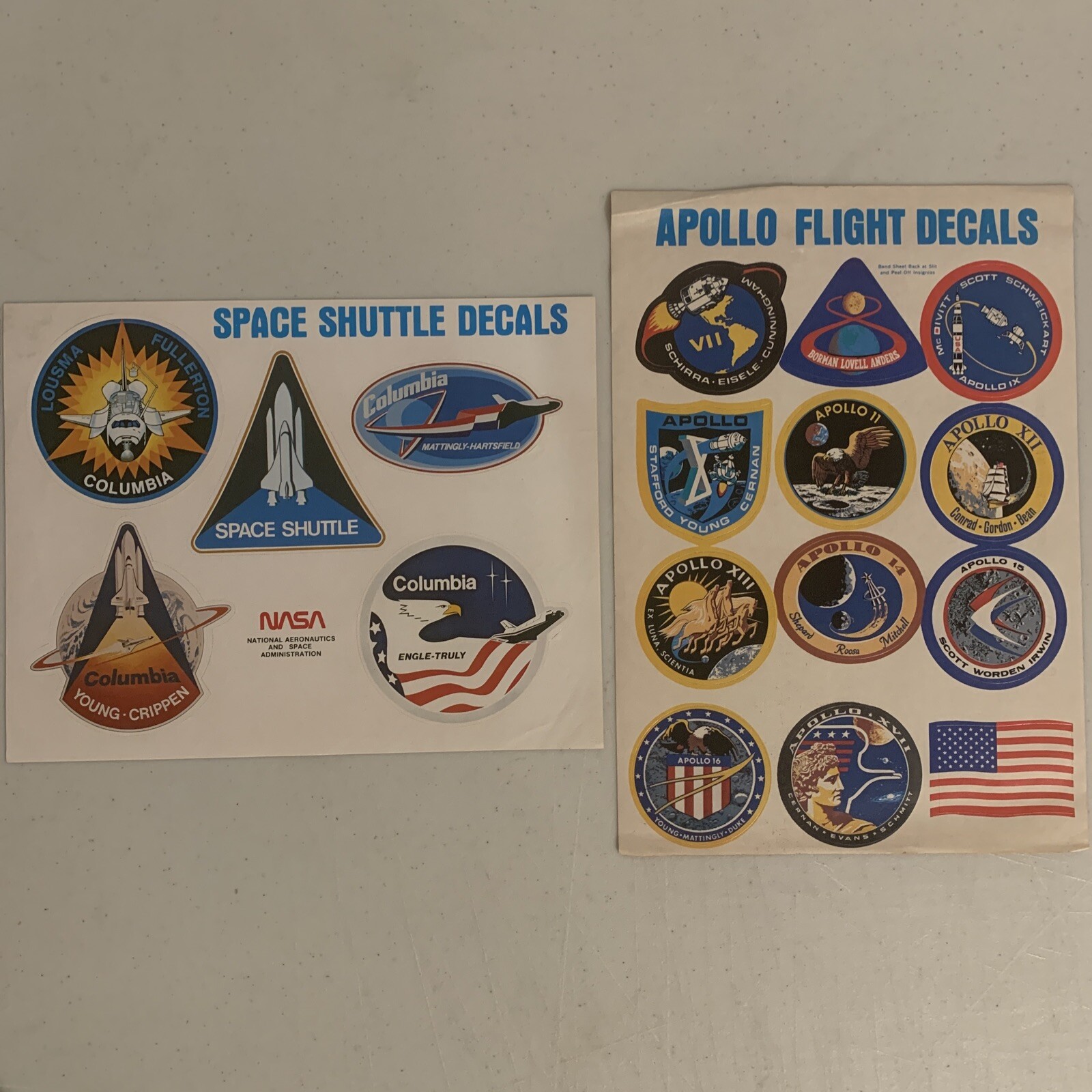 NASA Decals Lot: Apollo Flight Decals Patches 7-17, Space Shuttle ...