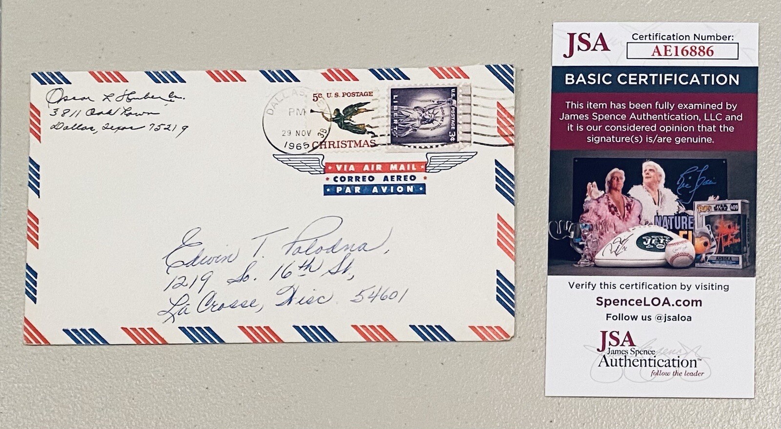 Father Oscar L Huber Signed Envelope JSA Gave John F Kennedy Last Rites ...