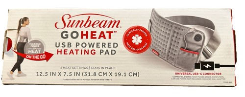 Sunbeam 12.5x7.5 GoHeat USB-C Powered Heating Pad Portable - 3 Heat ...