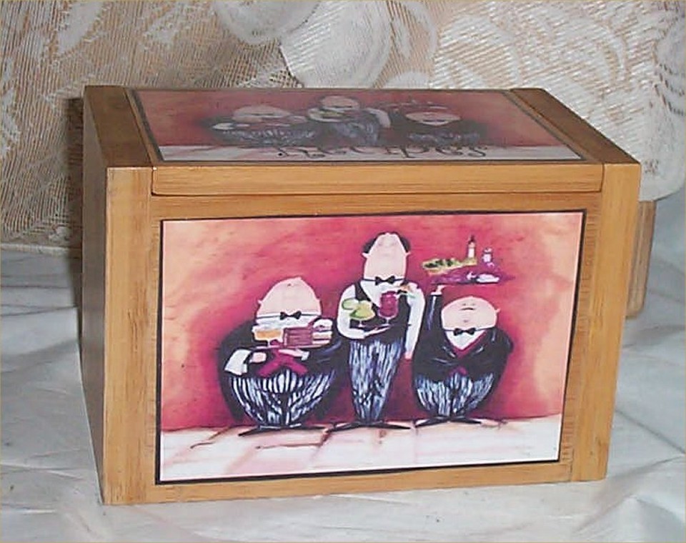 Recipe Box Fat Chef Bamboo Bistro Waiter Kitchen Decor Bike yello org ...