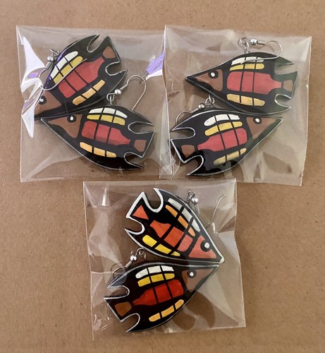 Aboriginal Flag Pride Hand Made & Painted Earrings Koorie Murri Double ...