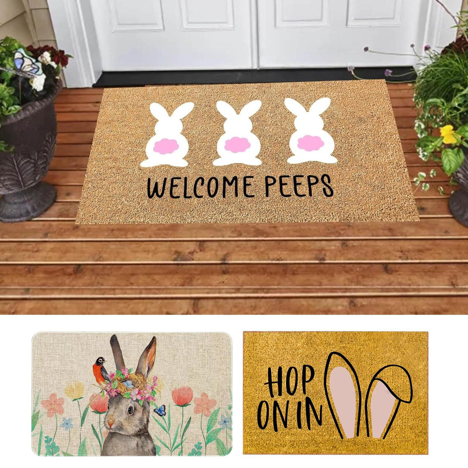 Easter Door Mat Easter Bunny Entryway Welcome Mat Non-Slip Spring ...