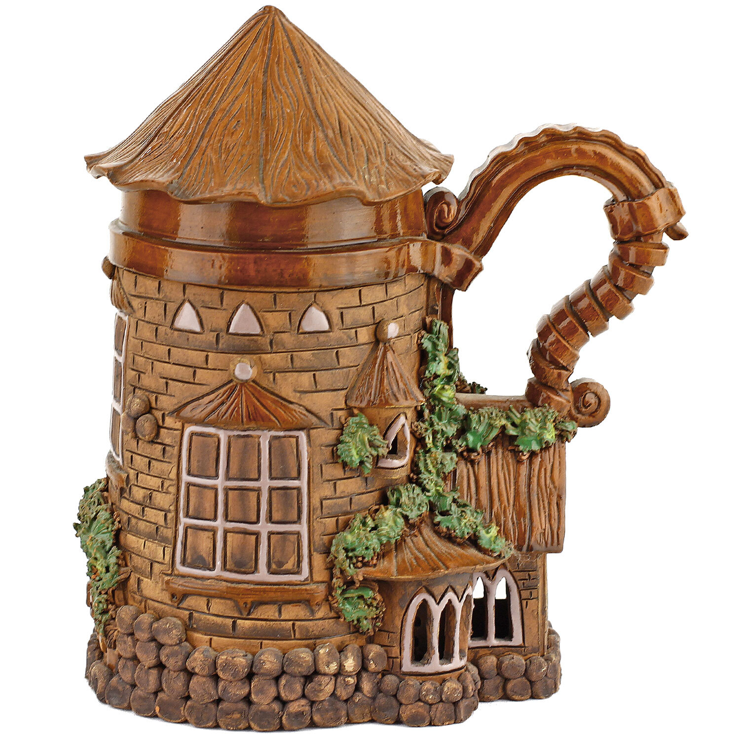 Redware Pottery Fairytale Castle Hand Made 8" Stein Lidded Mug Tankard ...