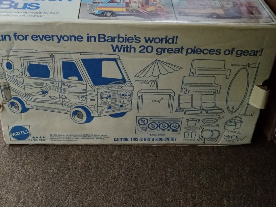 Vintage Barbie Beach Bus Van Toy 1973 Mattel #7805 Some ACCESSORIES ...