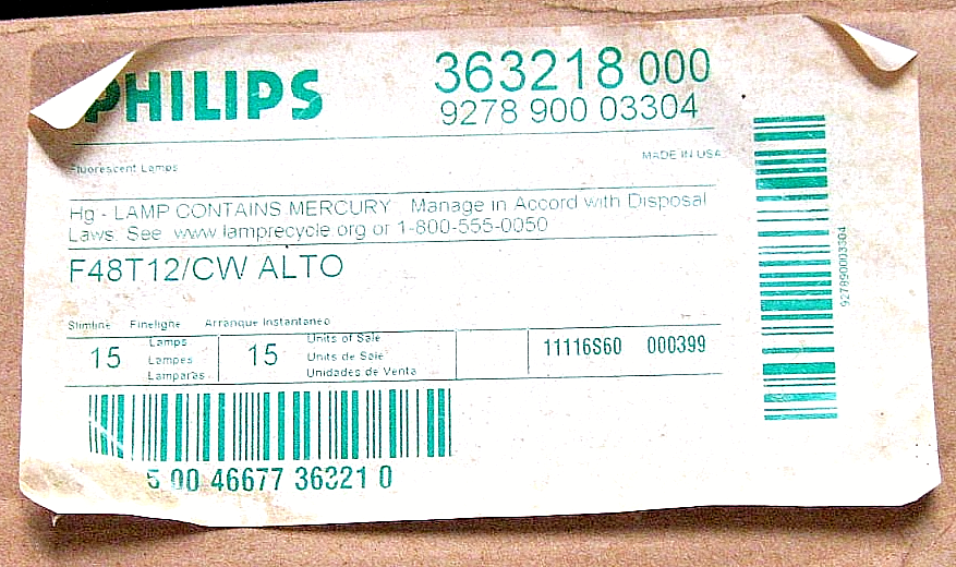 15 PHILIPS 39W TI2 Single Pin Fluorescent Tube Light Bulb Lamp F48T12 ...