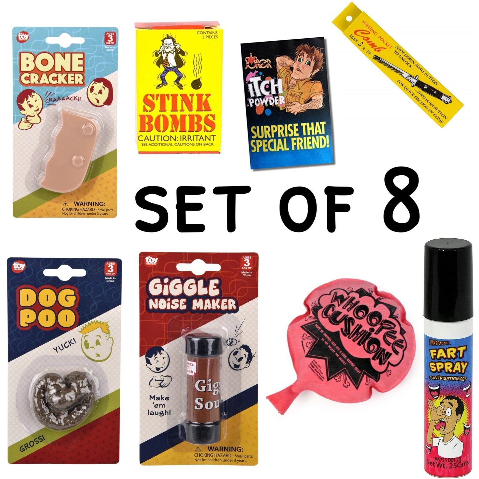 8 Pranks & GaGs - Fart Spray-Itch-Poop-Stink Bombs-Itch Powder-Etc ...