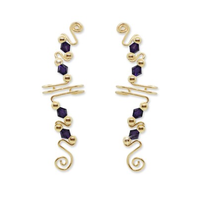 Ear Wraps Cuffs Climbers Crawlers Gold with Purple Velvet Crystals | eBay