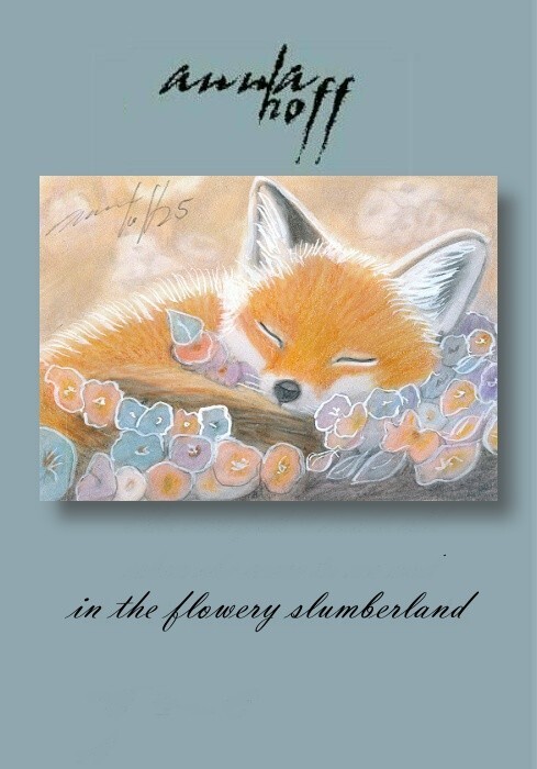 ACEO original pastel drawing sleeping little red fox with flowers by ...