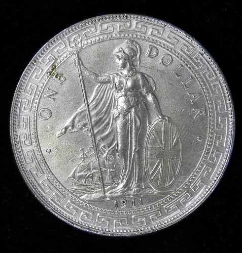 1911 United Kingdom British SILVER Trade ONE Dollar AU Uncirculated ...