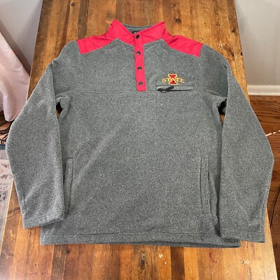 Iowa State Cyclones Sweater Mens Large Gray Red Colosseum Pullover Snap ...