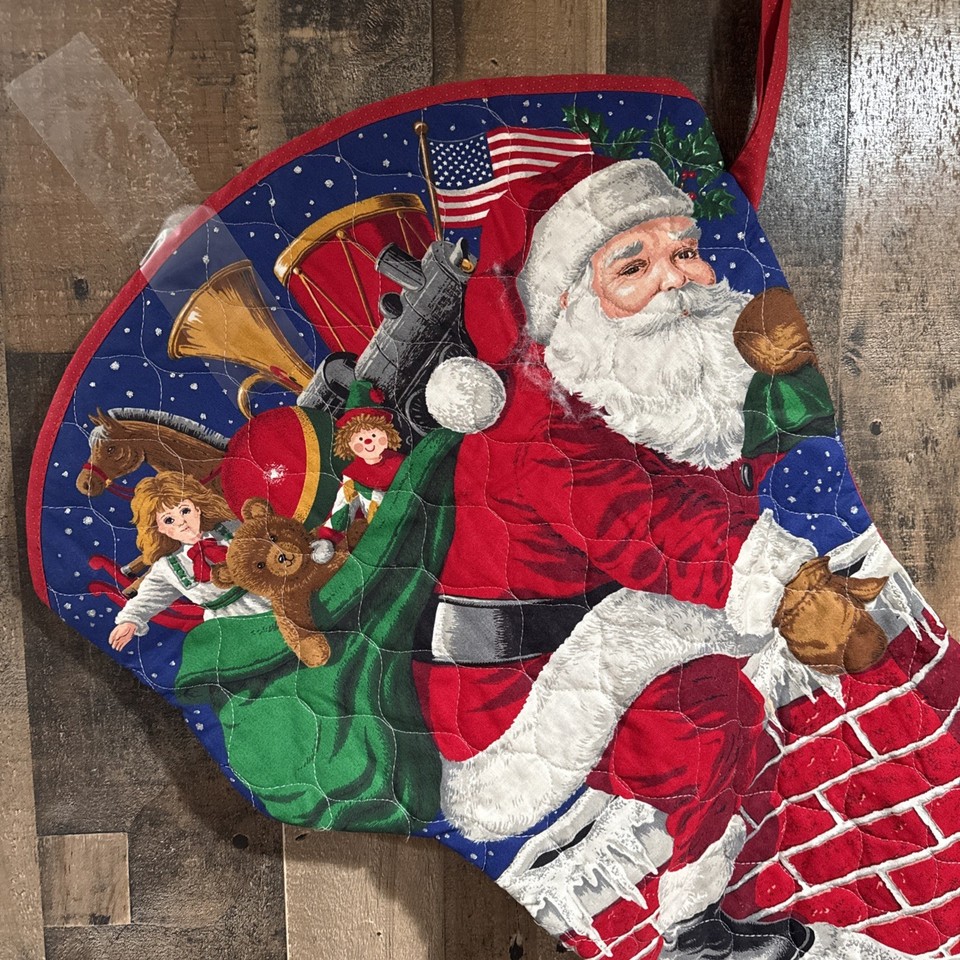 VTG Jumbo Cranston Came Down the Chimney Christmas Quilted Santa ...