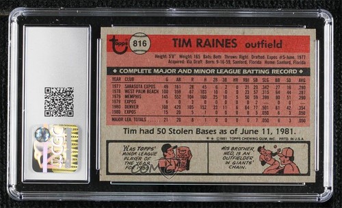1981 Topps Traded Tim Raines #816 CGC 7 Rookie RC HOF | eBay