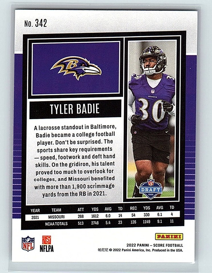2022 Score Rookie Card Tyler Badie Rookie Baltimore Ravens #342 | eBay