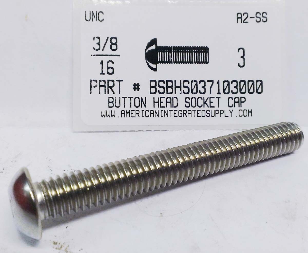 3/8-16x3 Button Head Hex Socket Cap Screws Stainless Steel (3) | eBay
