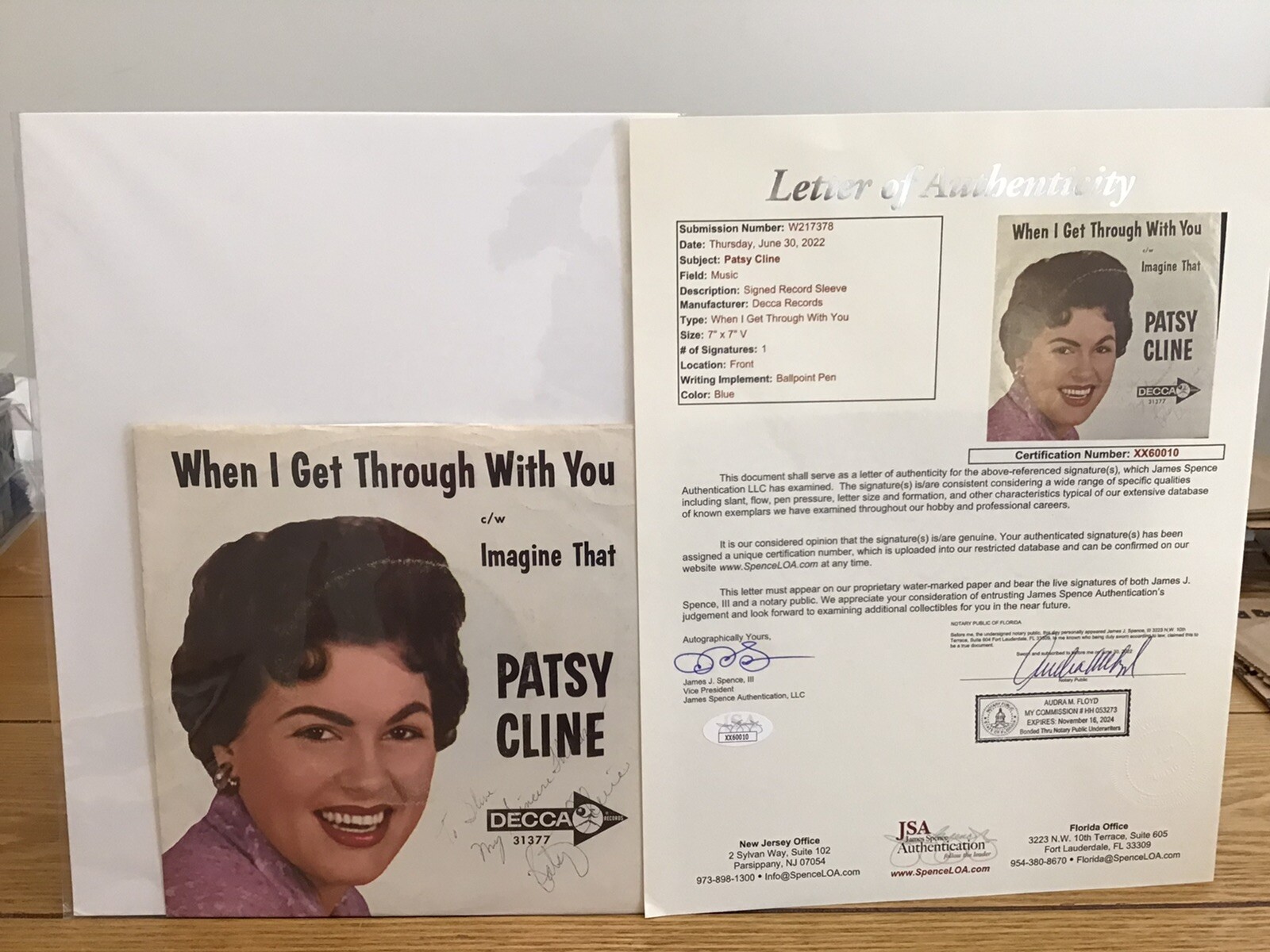 Patsy Cline Signed When I Get Through You 45 Record Sleeve W/Record JSA ...