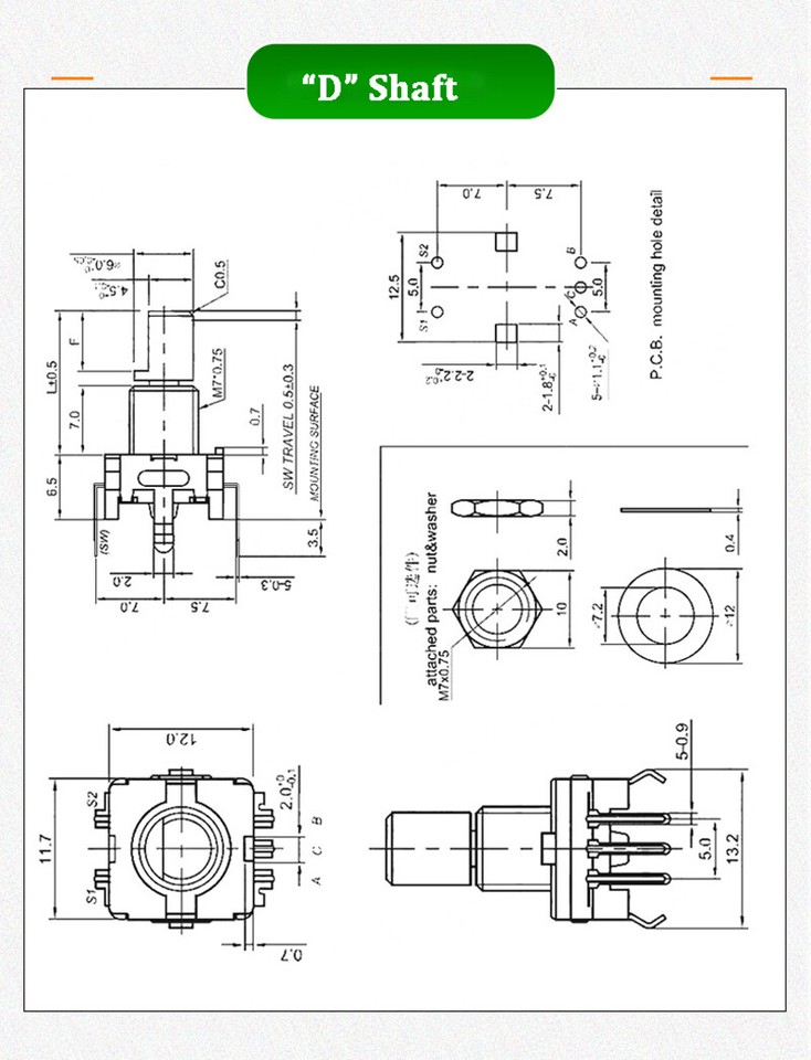 Rotary Shaft Encoder EC11 with push switch, 5 pin digital potentiometer ...
