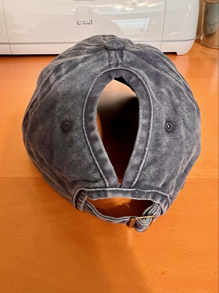 Black Distressed Razor hat “ Razor Hair Don’t Care” Woman Pony Tail Cap ...