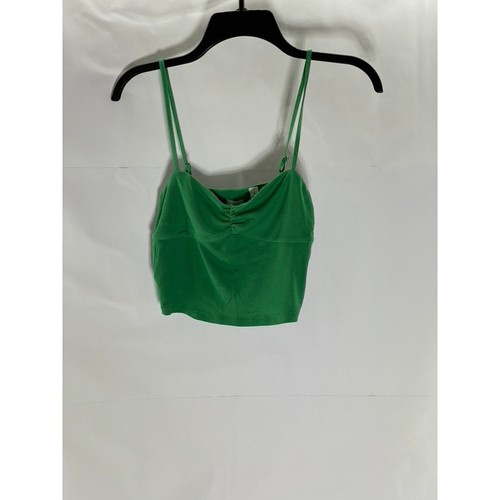 SUN-DEH Women's Dark Green Sweetheart Neck Adjustable Strap Ribbed Crop ...