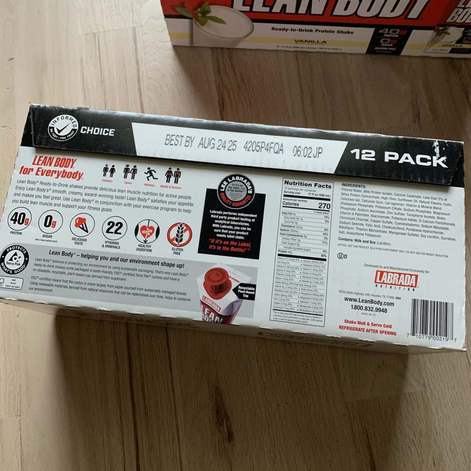 Labrada Lean Body Ready to Drink Protein Shake vanilla 40g Protein 12 ...