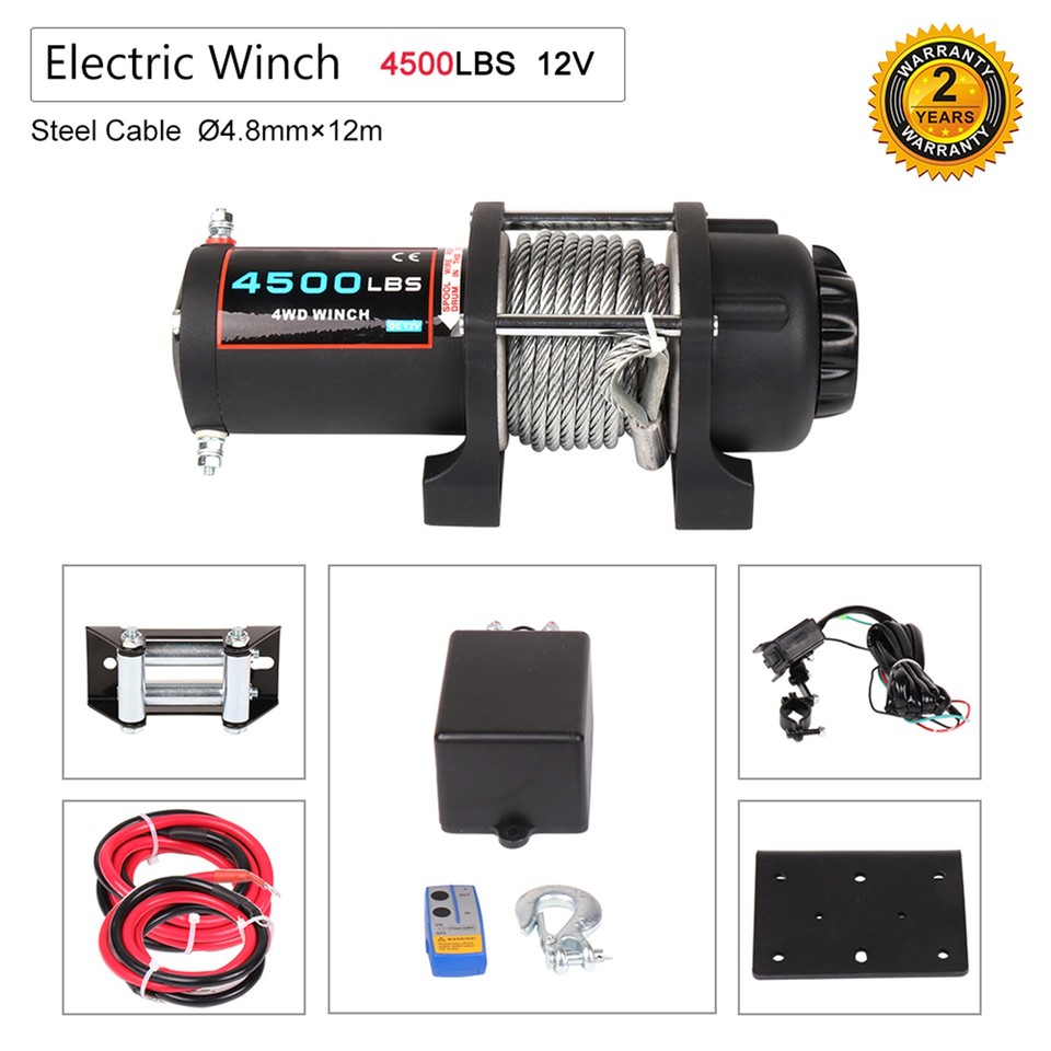Offroad 4500LB Winch ATV UTE 12V Electric Remote Waterproof Boat Steel ...