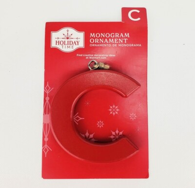 Letter C Holiday Monogram Ornament Xmas Red Wood Xmas 4" Holiday Time ...