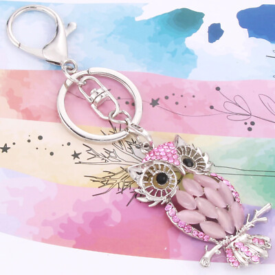 Fashion crystal keychain pink owl key ring bag pendant charm jewelry | eBay
