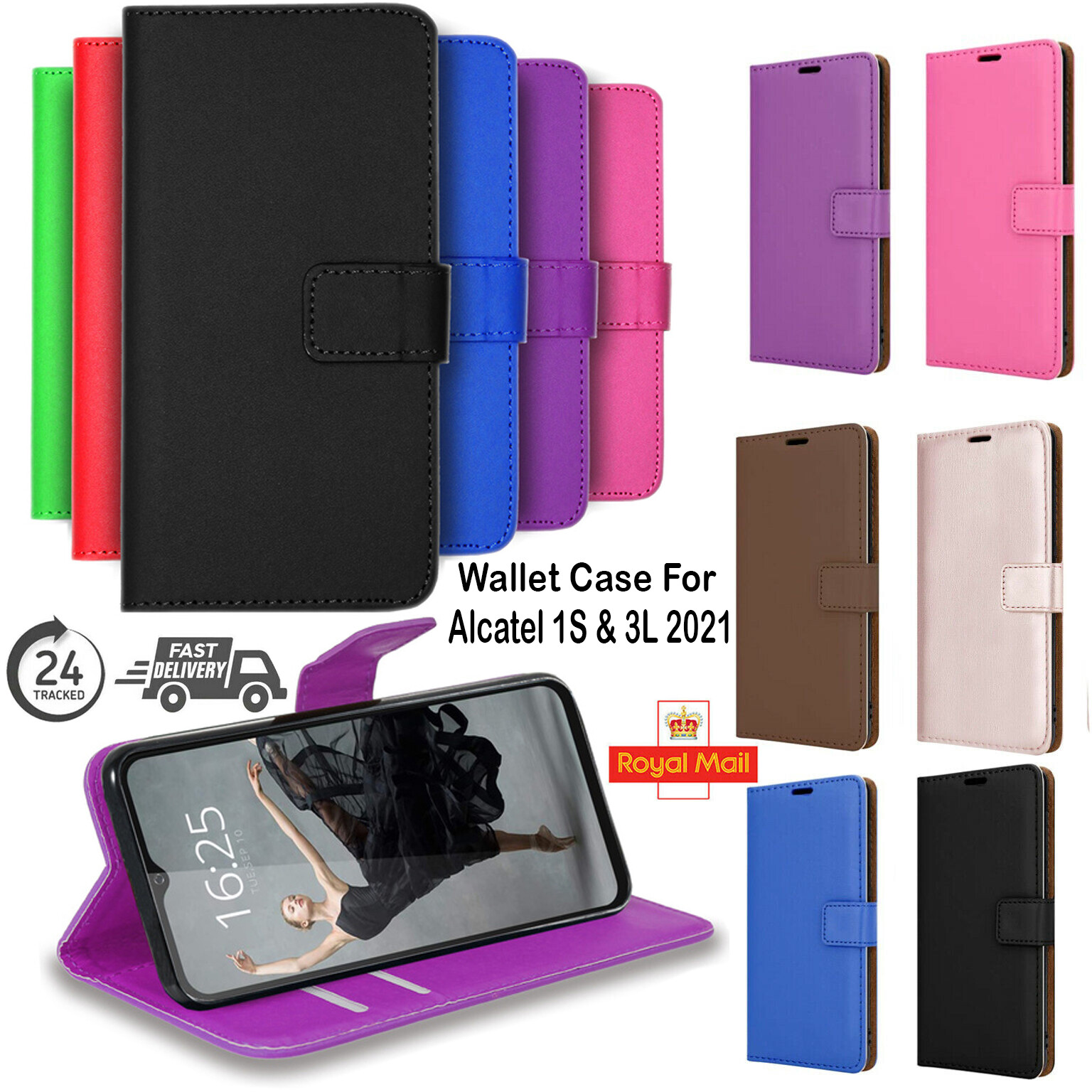 Leather Wallet Flip Case for Alcatel 1S 6025H 3L 2021 1B 1C Premium ...