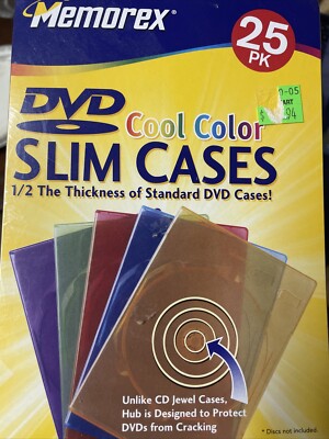 NEW Memorex 25 Pack Cool Color DVD Slim Cases Multicolor Blank DVD ...