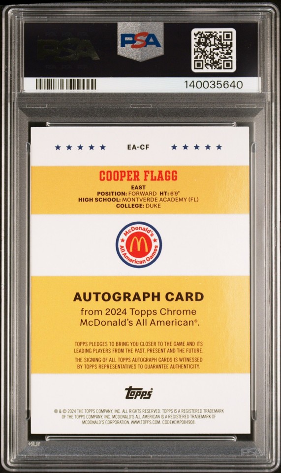 2024 TOPPS CHROME MCDONALD'S ALL AMERICAN EVENT AUTO #CF COOPER FLAGG ...