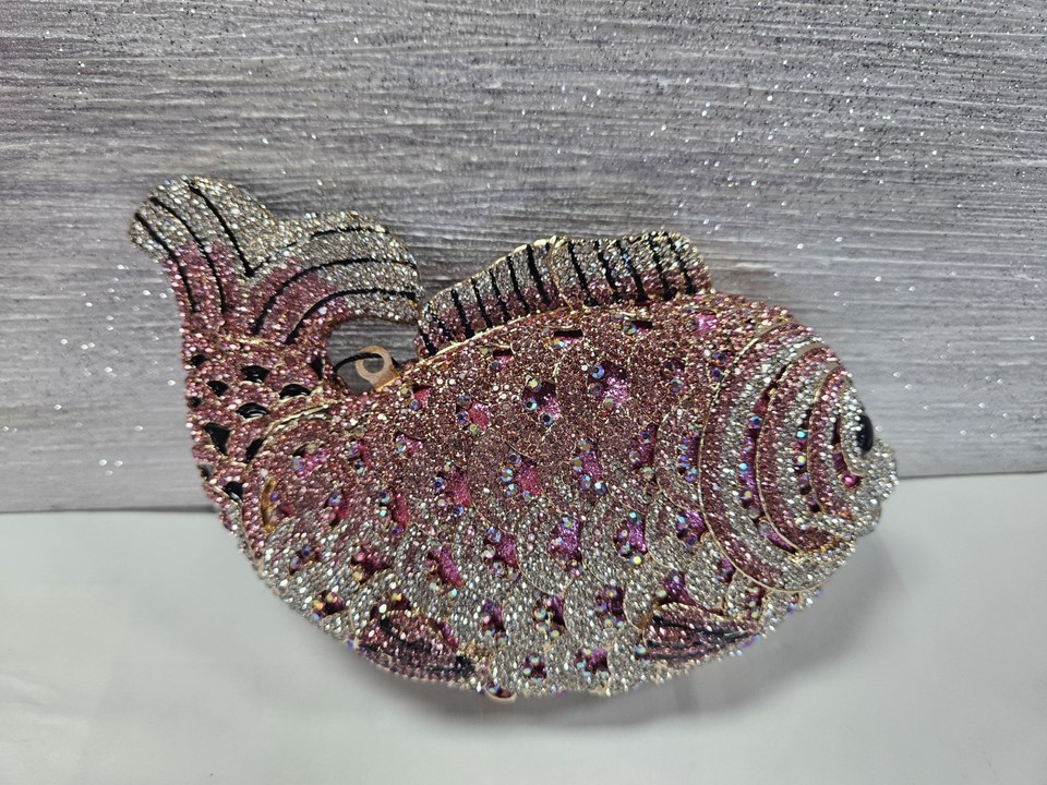 Natasha Crystal Fish Clutch Pink Clear Rhinestone Evening Purse NWT | eBay