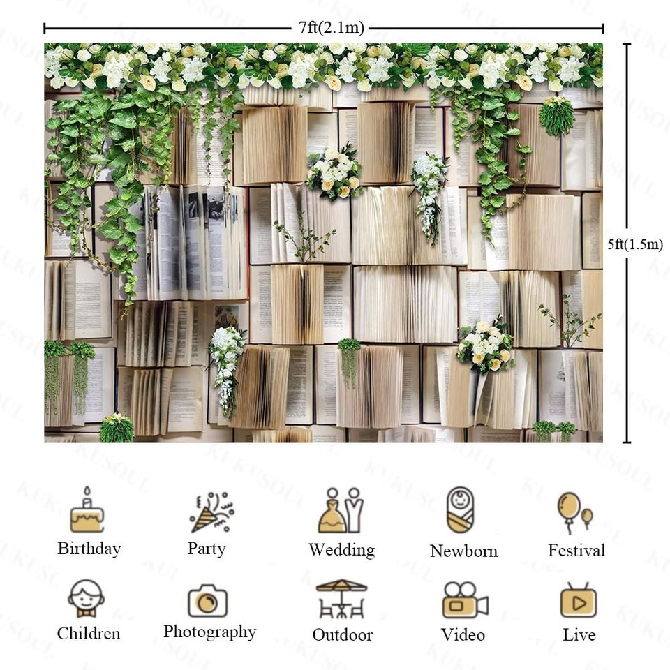 7x5ft Book Backdrop for Photoshoot Flower Books Pages Background Book ...