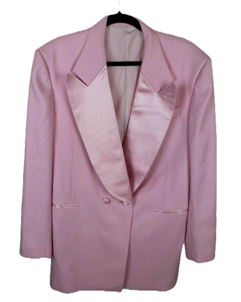 St. John Pink Wool Blend Satin Lapel Tuxedo Blazer Jacket Size 12 $4695 ...