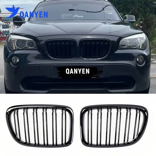2x Dual Line Gloss Black Kidney Grill Grille For BMW E84 X1 2011-2015 ...