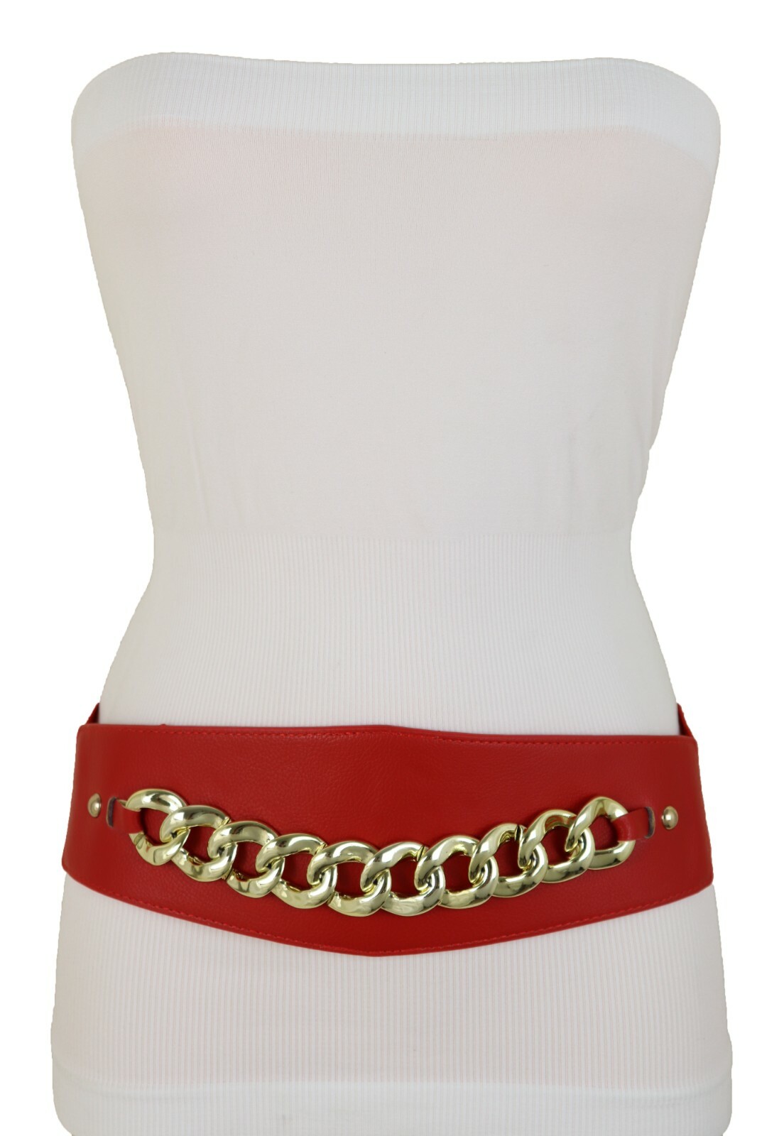 Women Red High Waist Hip Corset Elastic Band Belt Gold Chain Links Fir ...