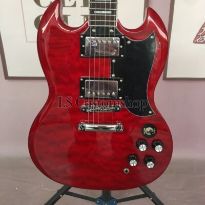 Stock Red Quilted Top SG Electric Guitar Mahogany Body HH Pickup Chrome ...