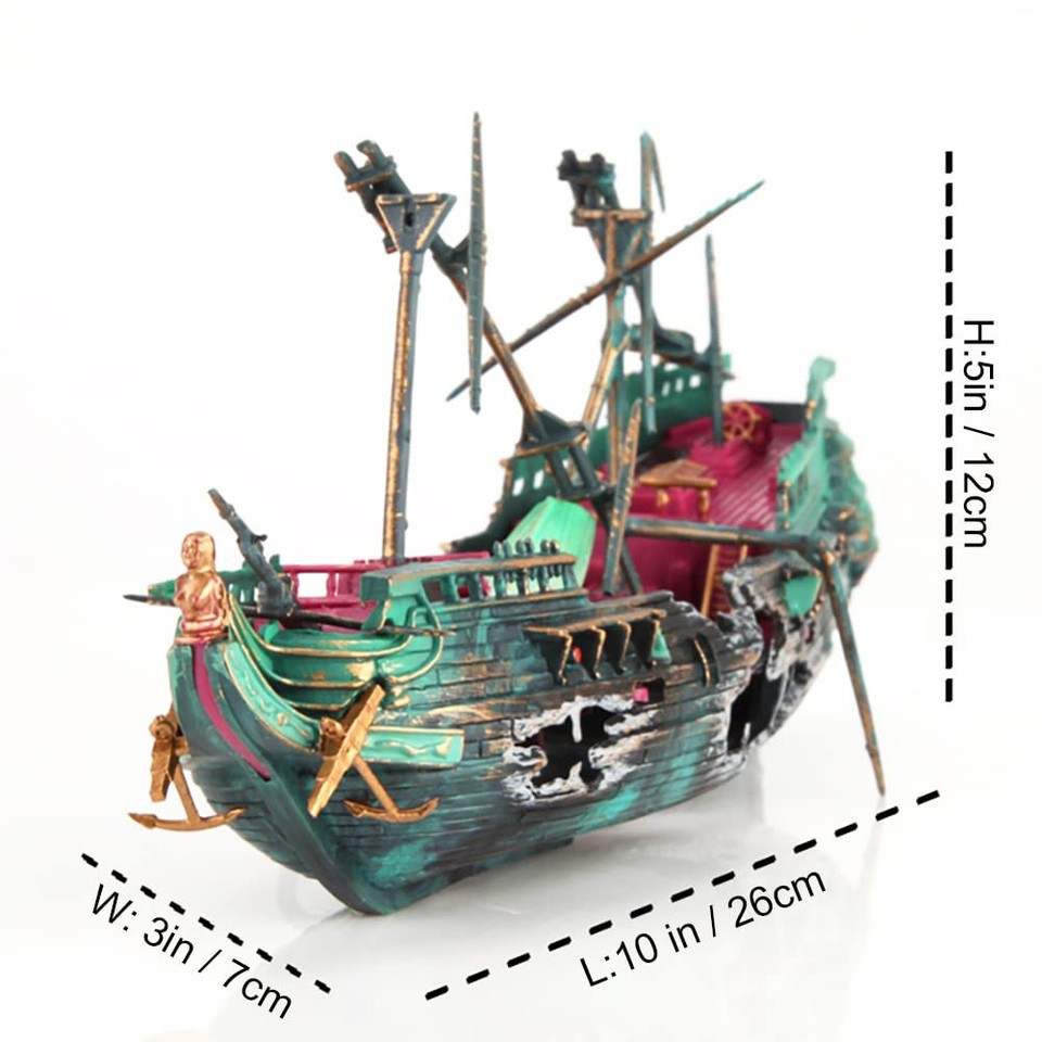 Aquarium Shipwreck Decorations - Air Bubbler Sunken Ship Ornament, Fish ...