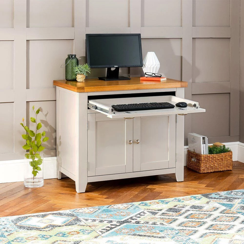 Downton Grey Painted Hideaway Computer Desk - Hidden Home Office ...
