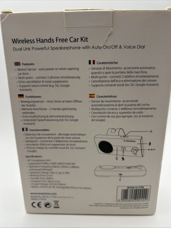 Avantree CK11 Hands Free Bluetooth for Cell Phone Car Kit New Factory ...