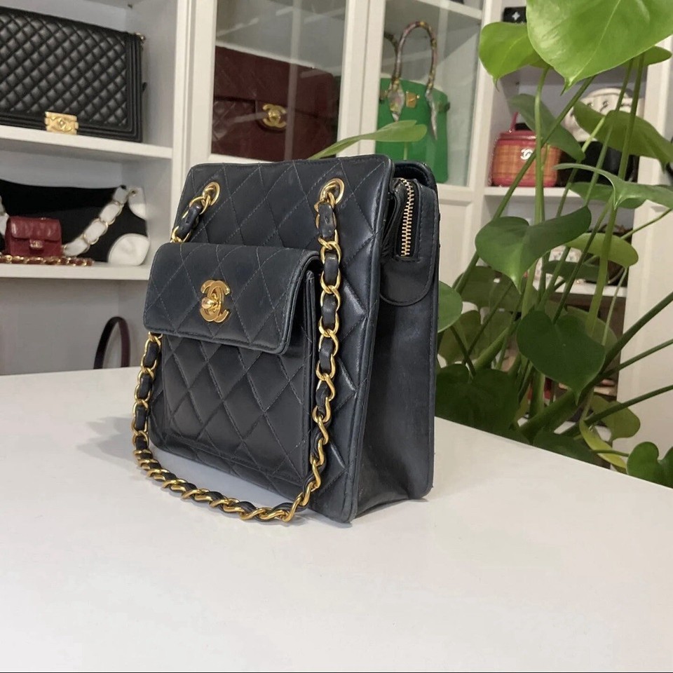 Vintage 1997 Chanel Navy Blue CC Handbag 24K Gold Hardware | eBay