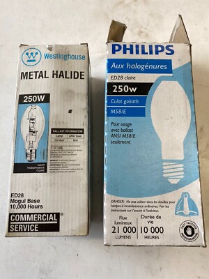 2 Lot Philips Westinghouse MH250 W Mogul Base M58/E Halide Lamps ED28 ...