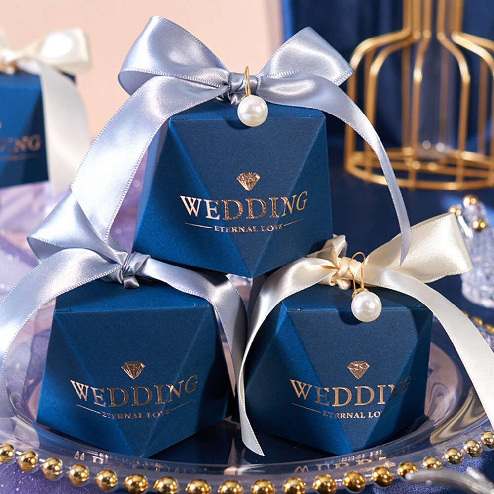Navy Yellow Wedding Favor Boxes Surprise Bloom Favor Box (Set Of 10)