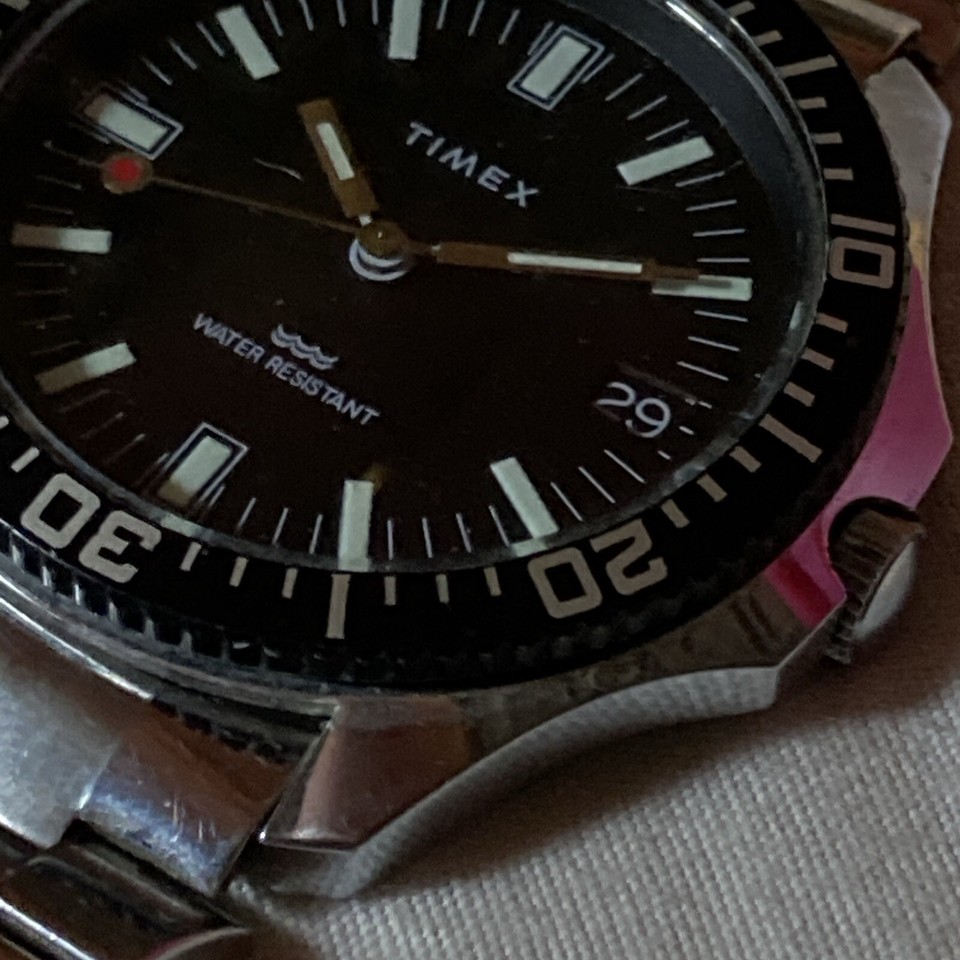 Vintage Timex Red Dot Diver Mechanical Watch Stainless Steel Lollipop ...