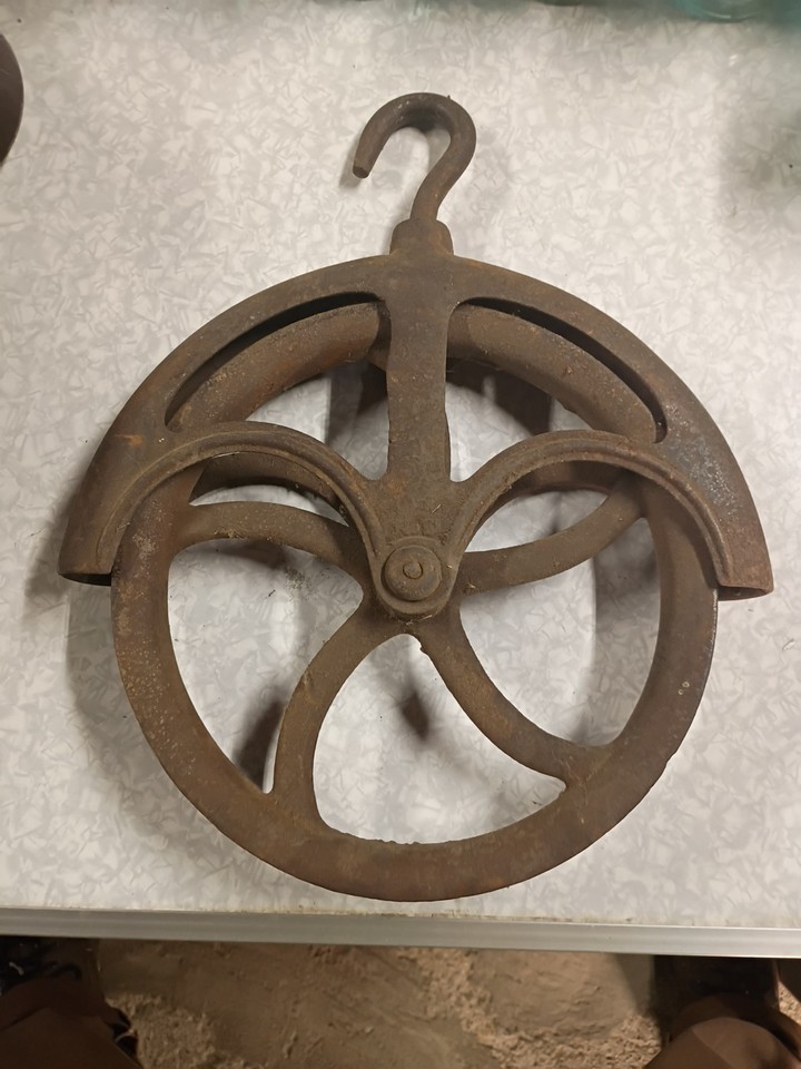 Antique Cast Iron Well Pulley Farm Wheel Barn Steampunk Style WORKS ...