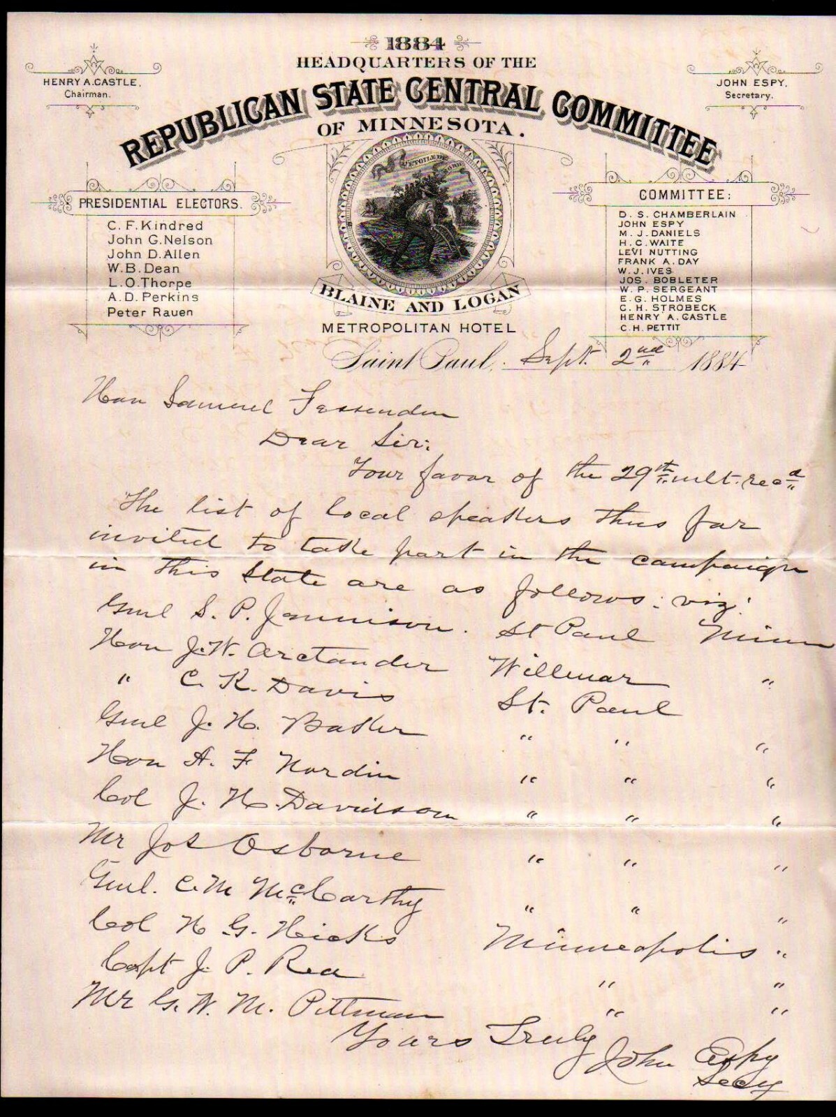 1884 Blaine & Logan - Republican Presidential Campaign - Minnesota ...