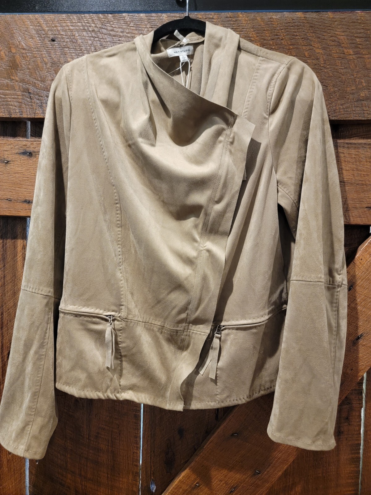 NWT Max Studio Moto Jacket Cognac Faux Leather Motorcycle Utility Size ...