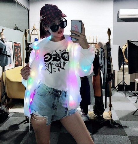 LED Light Up Luminous Coat Hooded DJ Jacket Women Men's Outwear ...