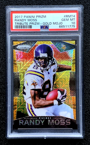 PSA 10 GEM MINT SSP /10 2017 RANDY MOSS MOJO GOLD PRIZM TRIBUTE ...