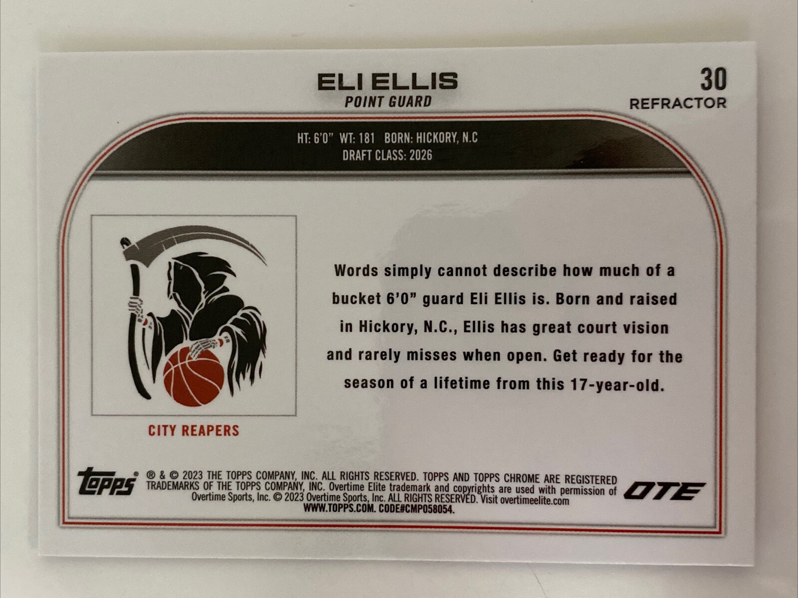 Eli Ellis RC 2023 Topps Chrome Overtime Elite #30 RC OTE REFRACTOR ...